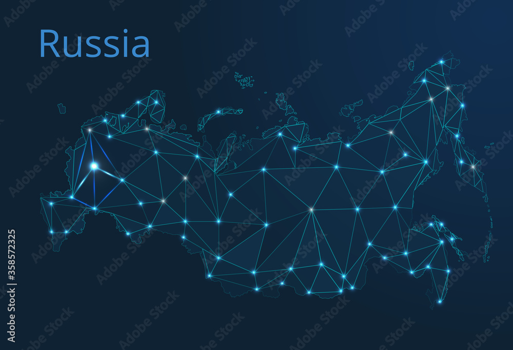 Russia communication network map. Vector low poly image of a global map ...