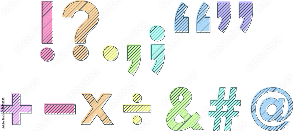 Rainbow Punctuation with Line Pattern Inside Letters Stock Vector ...