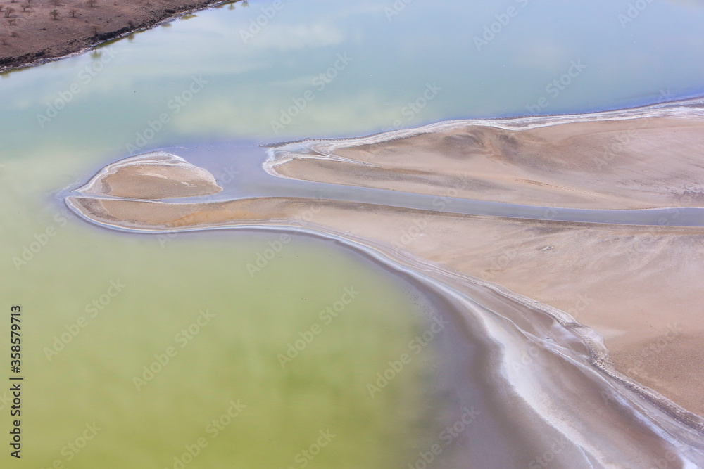 Aerial view of Lake Magadi in the Great Rift Valley of Kenya. Lake ...