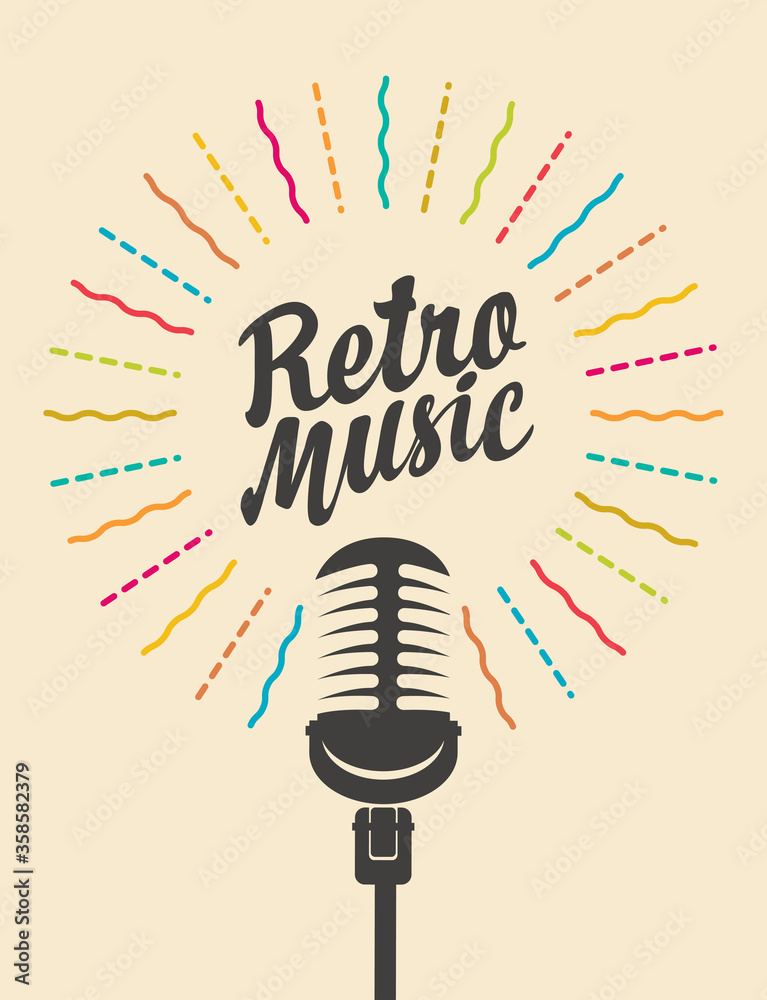 Retro music poster with microphone and calligraphic lettering. Flat ...