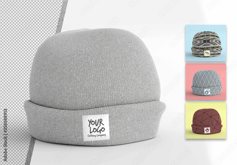 Mockup of a Beanie Stock Template | Adobe Stock