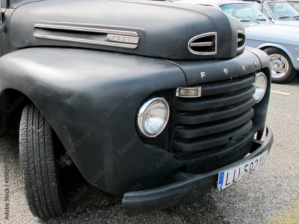 Ford F100 pickup truck classic car front view in mat black custom paint ...