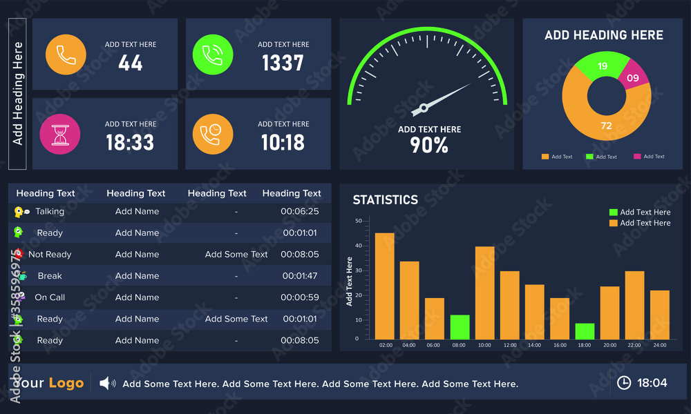 Dashboard user panel info graphics template design for contact center ...