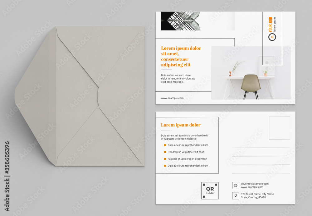 Postcard Layouts with Orange Accents Stock Template | Adobe Stock