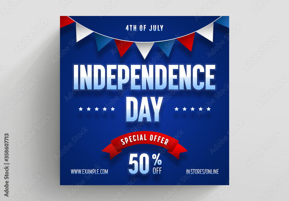 Independence Day Sale Social Media Post Layout with Red Accents Stock ...