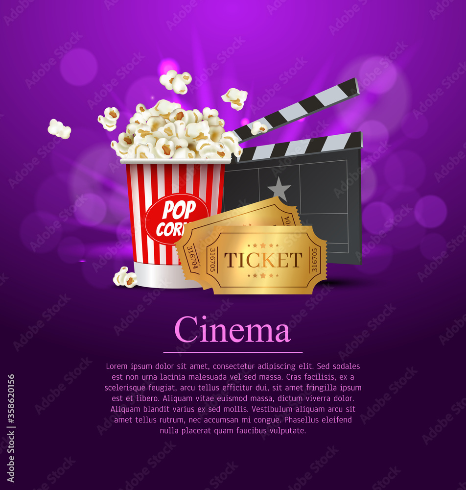 Purple Cinema Movie Design Poster design. Vector template banner for ...