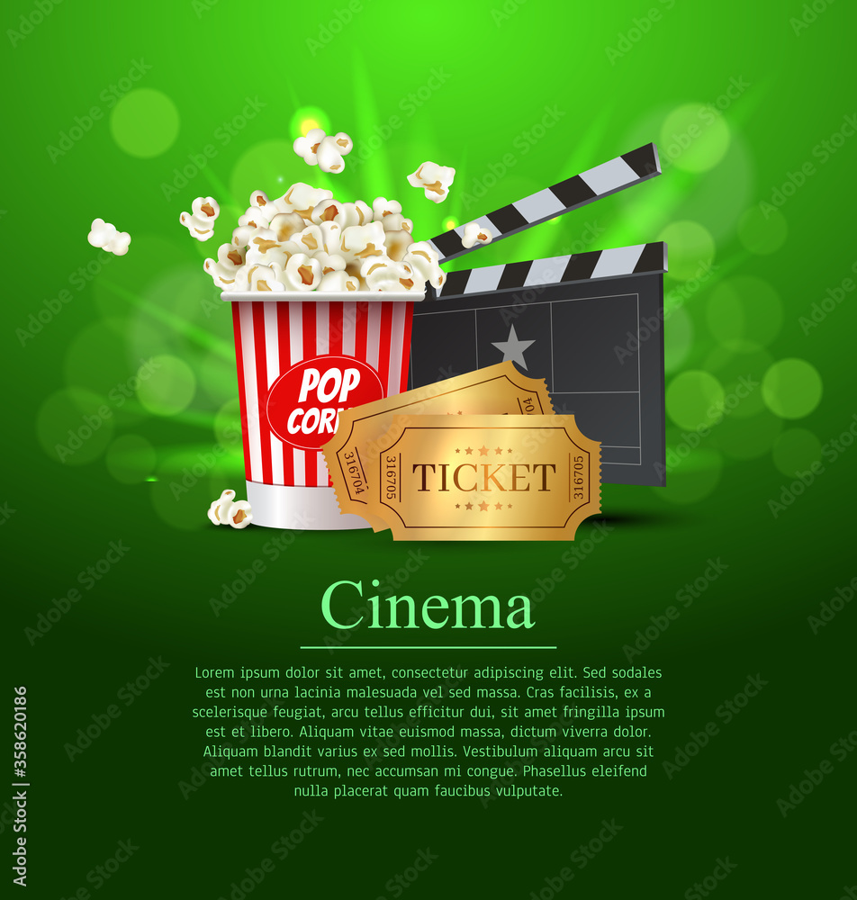 Green Cinema Movie Design Poster design. Vector template banner for ...