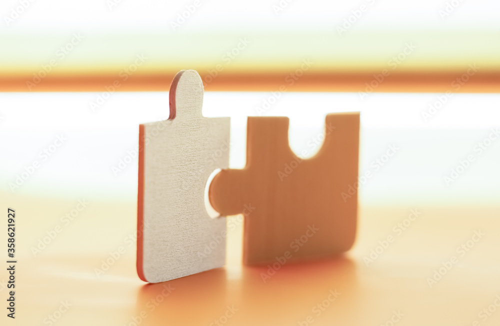 Connect couple puzzle piece. with sunset background. symbol of ...