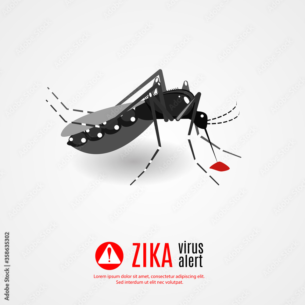 Caution of mosquito Aedes Aegypti icon, spread of zika and dengue virus ...