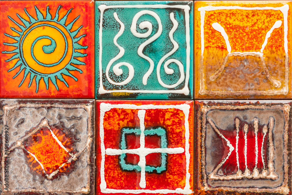 Colorful background with various designs. Italian colored tiles ...