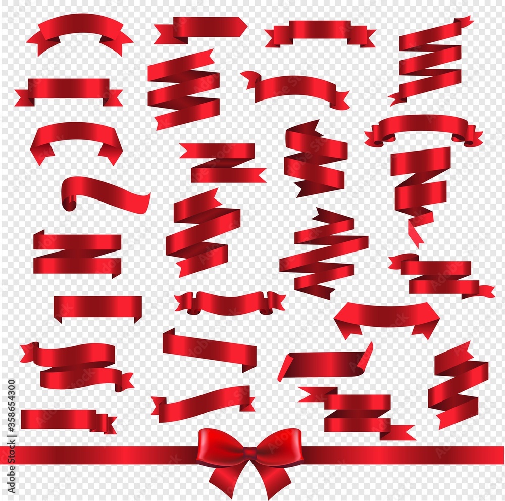 Silk Red Ribbons Isolated Transparent Background With Gradient Mesh, Vector Illustration Stock ...