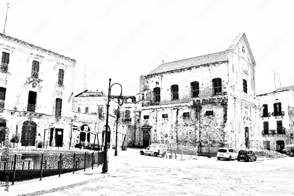 black and white drawing that represents one of the squares of the ...