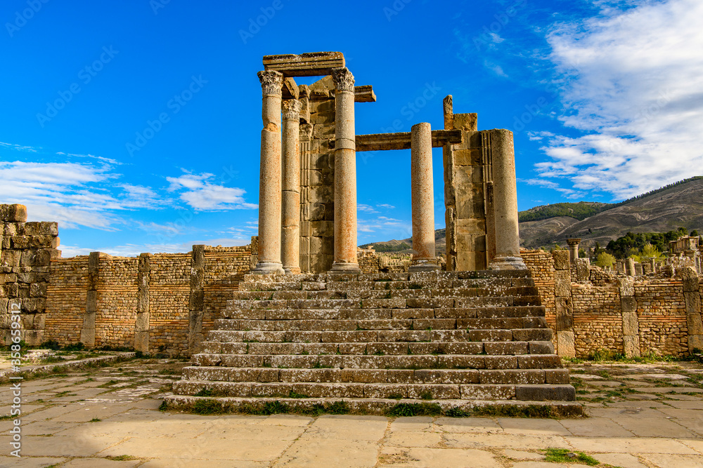 Stairs in Djemila, the archaeological zone of the well preserved Berber ...