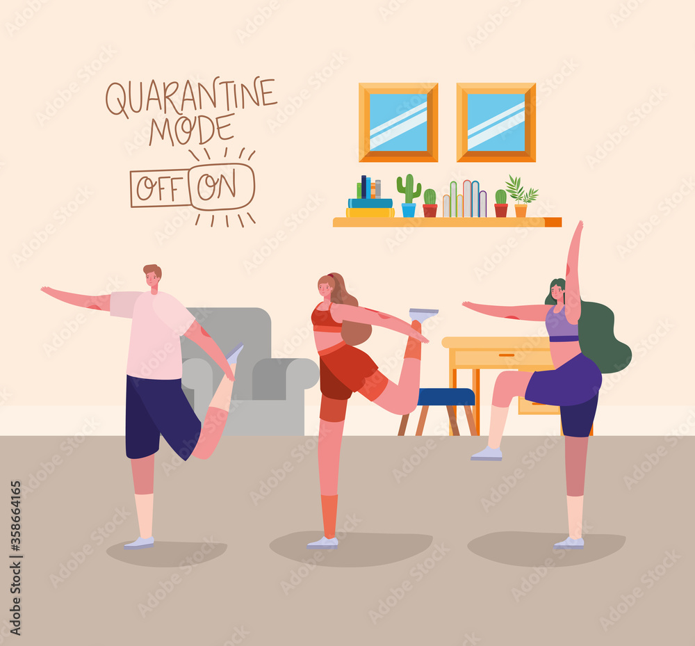 Women and man cartoons doing exercise design of Stay at home and ...