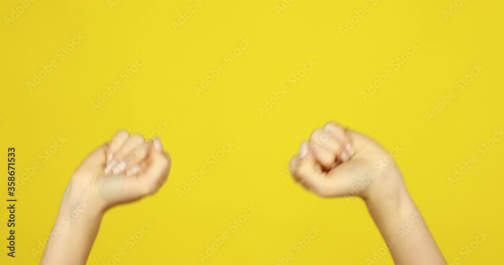 Woman hands waving, dancing snaps her fingers to music rhythm gesture ...