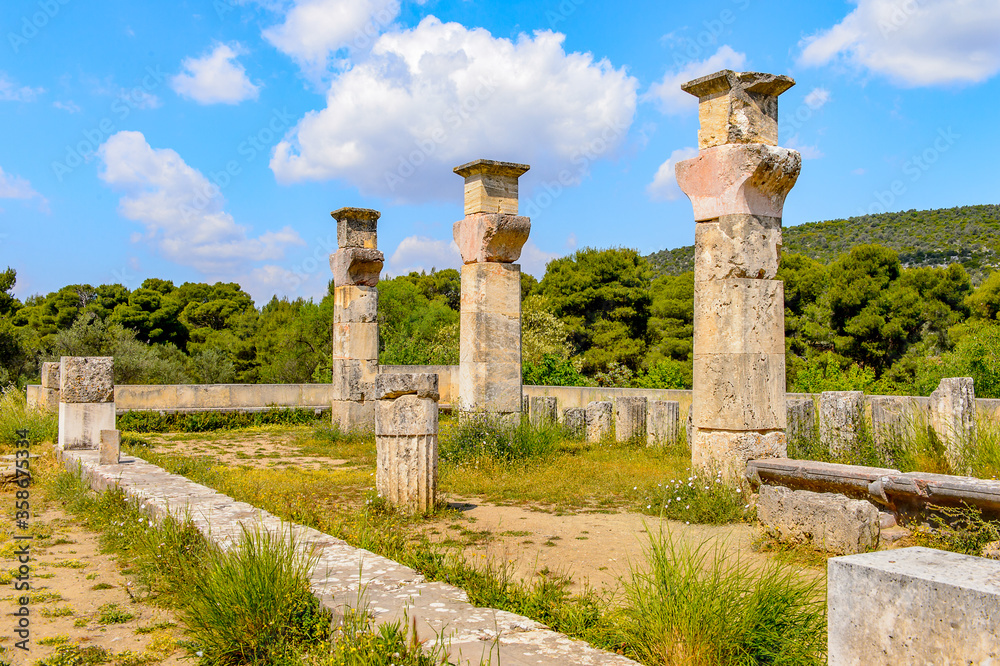 It's Colums of Abaton of Epidaurus, Peloponnese, Greece. Sanctuary of ...