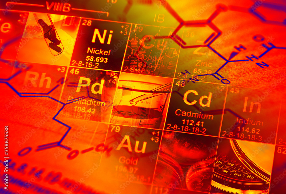 Poster Periodic table of elements and laboratory tools. Science – Wall ...