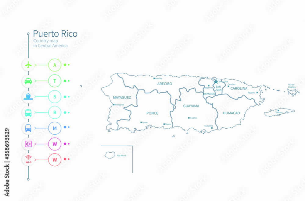 puerto rico map. detailed central america country map vector. Stock ...