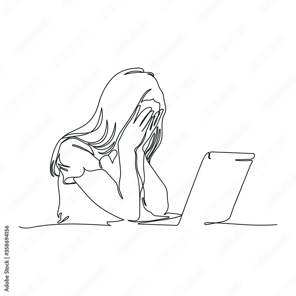 Continuous line drawing of depressed women from emotional shock, loss ...