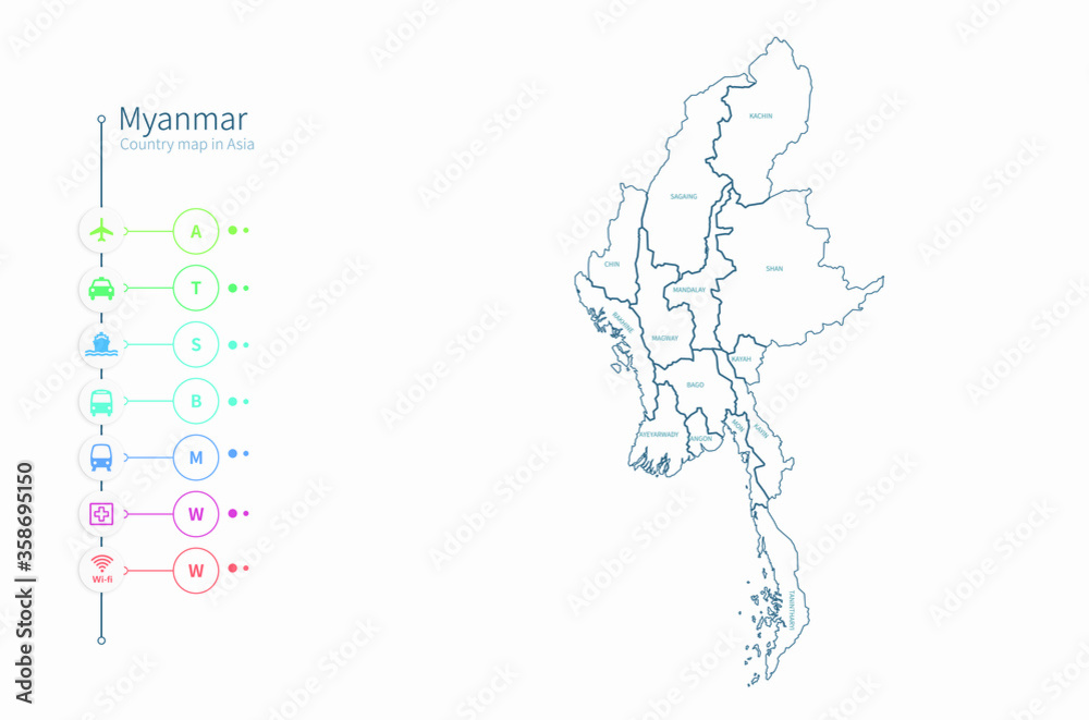 myamar map. asia country map vector. Stock Vector | Adobe Stock