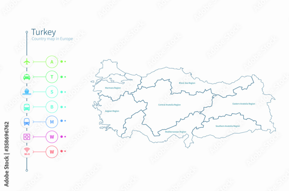 Fototapeta mapa świata dla dzieci turkey map. detailed europe country ...