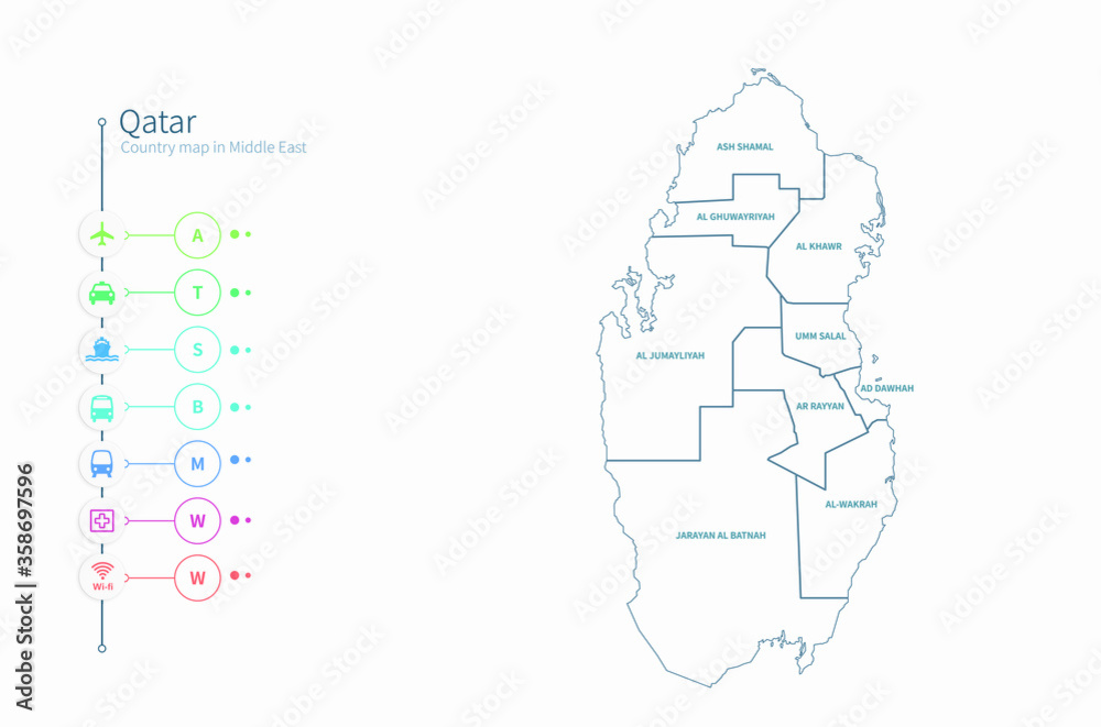 qatar map. detailed middle east country map vector. Stock Vector ...
