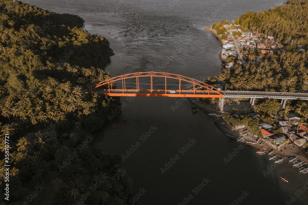 Aerial Shot of a Modern Bridge in an Island Village in the Philippines ...