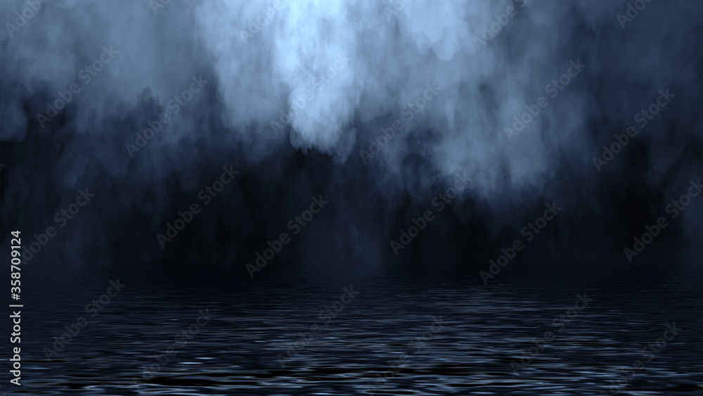 Mystic blue fog on coastal. Paranormal smoke on black background. Stock ...