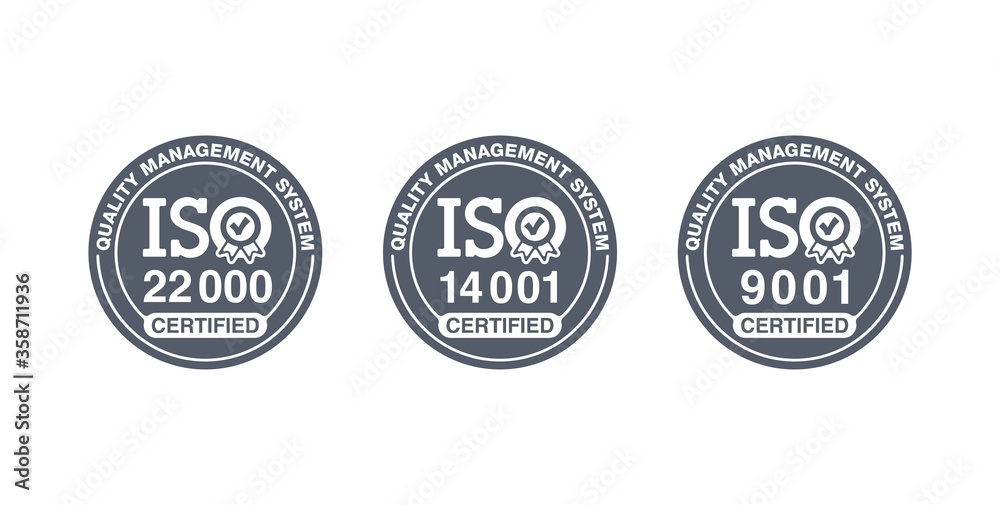 ISO 9001, 14001 and 22000 certified stamps collection - quality management system international ...