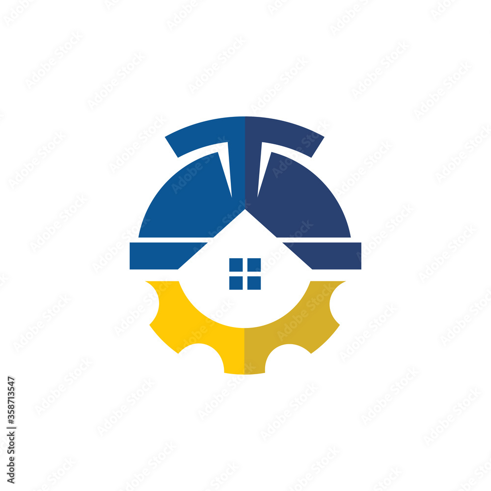 Gear Helmet Home Renovation Construction Logo Design. Building Repairs ...