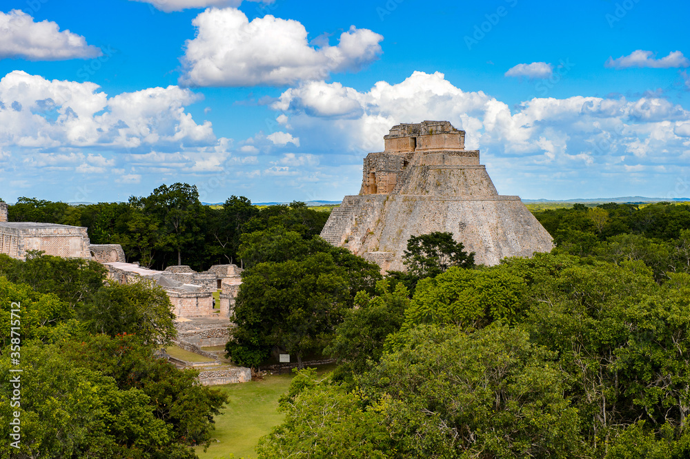 Pyramid of the Magician in the jungle, a Mesoamerican step pyramid ...