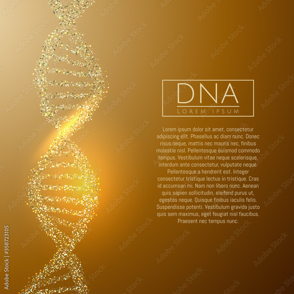 Gold DNA sequence glitter shiny vector illustration. Science molecule ...