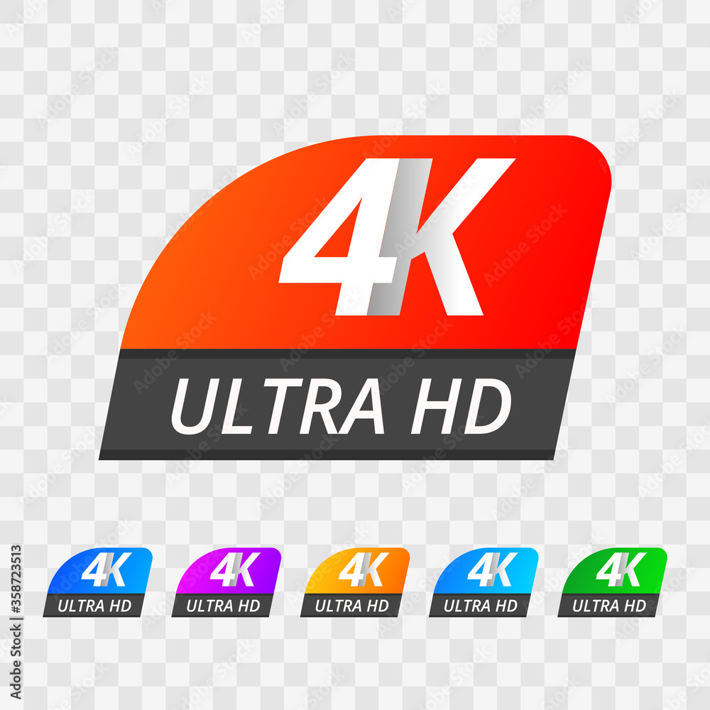 Vector 4K Ultra HD sign label. UHD TV set of emblem isolated on ...