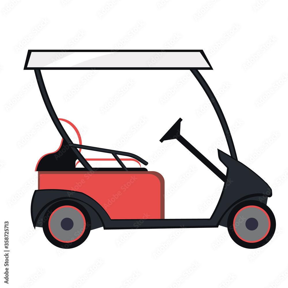 Red colored golf cart on a white isolated background. Electric golf car ...