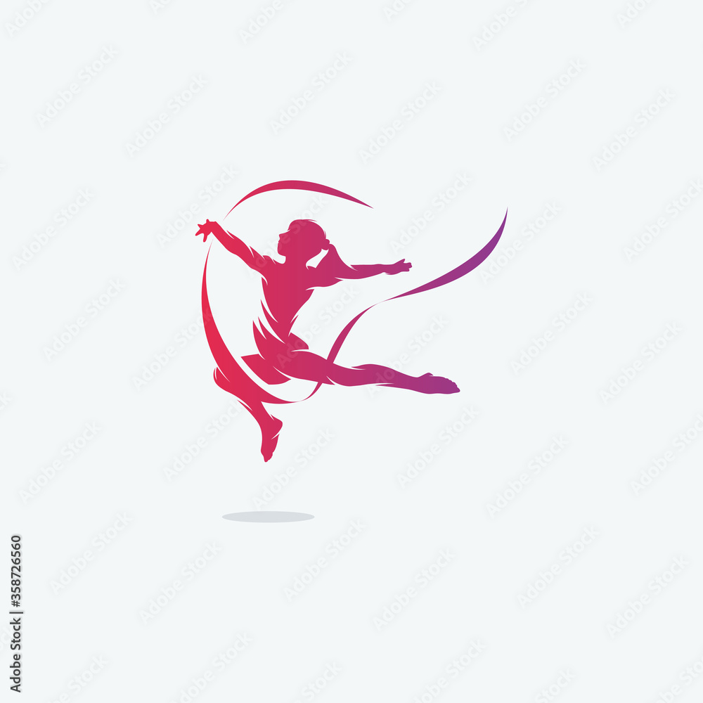 Rhythmic gymnastics with ribbon logo design vector Stock Vector | Adobe ...