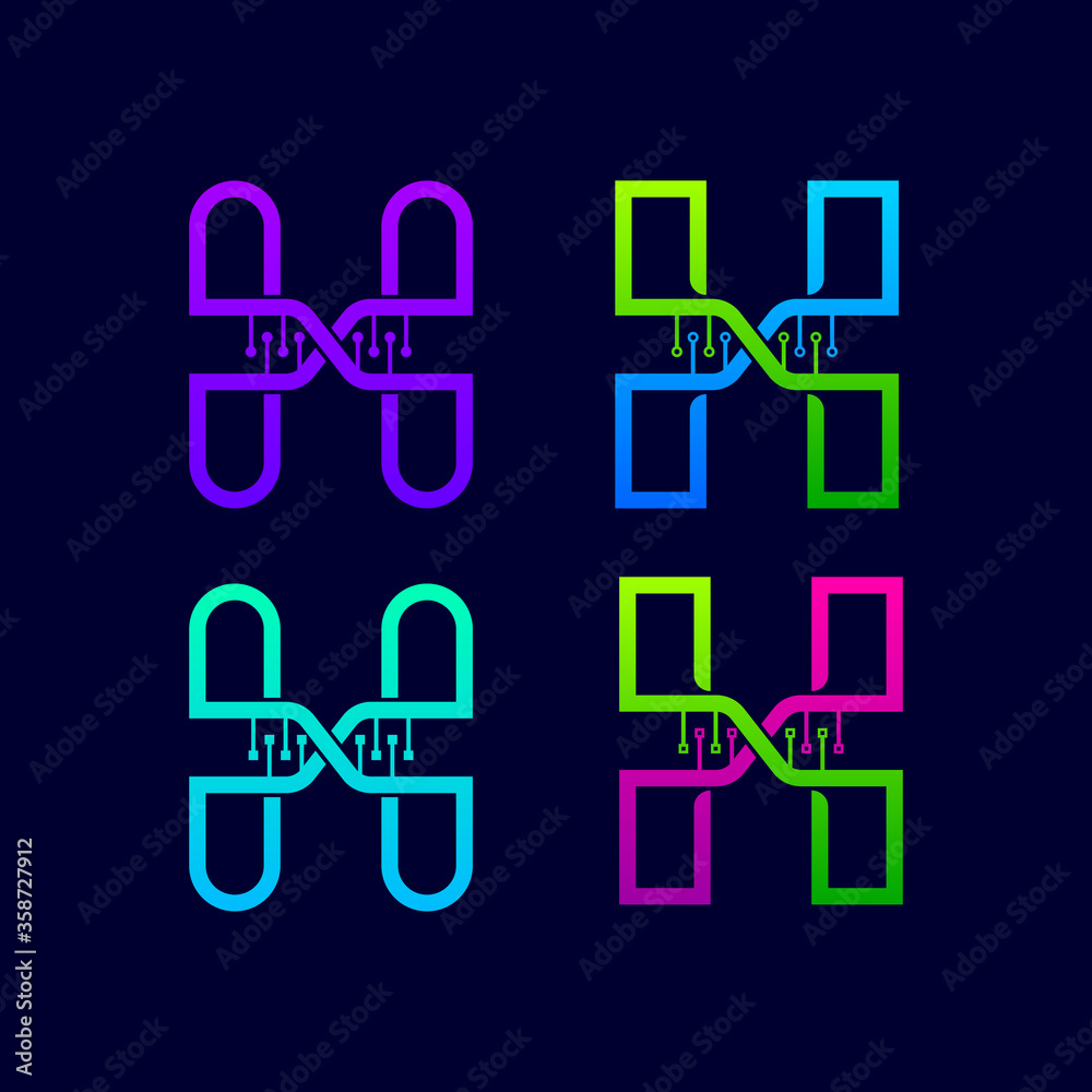 Letter H logotype with Genetic DNA structure and Dot Linked Shape logos ...