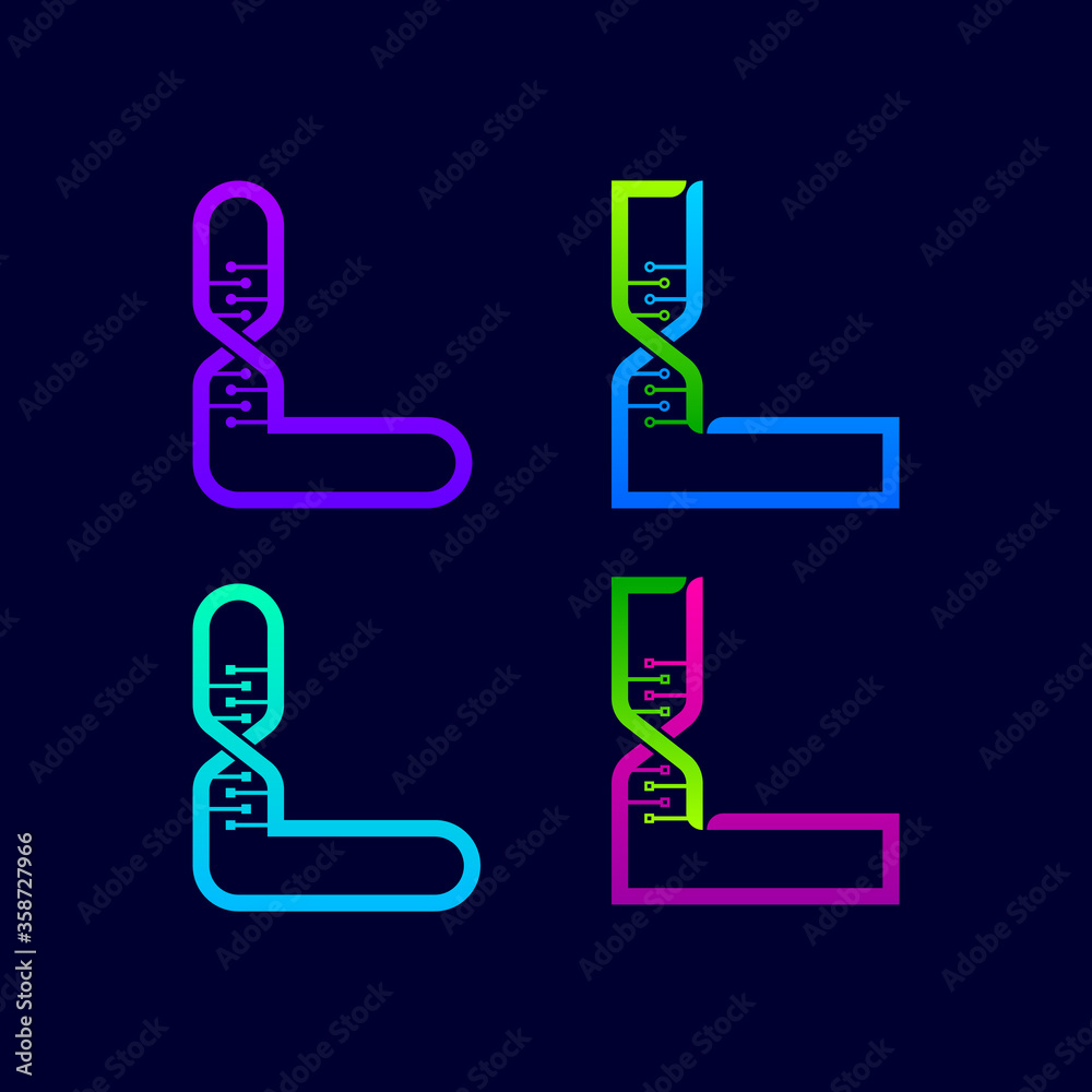 Letter L logotype with Genetic DNA structure and Dot Linked Shape logos ...