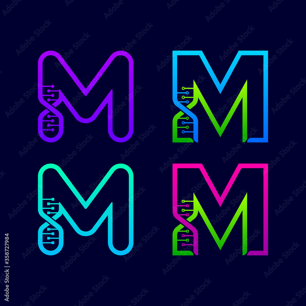 Letter M logotype with Genetic DNA structure and Dot Linked Shape logos ...