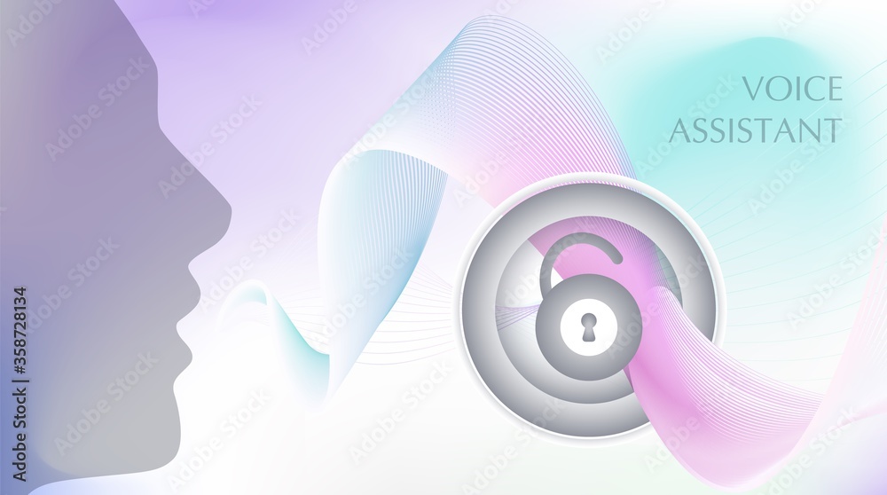 Voice recognition lock assistant app concept. Smart technology identify ...