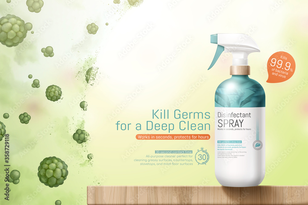 Disinfectant spray ad template Stock Vector | Adobe Stock
