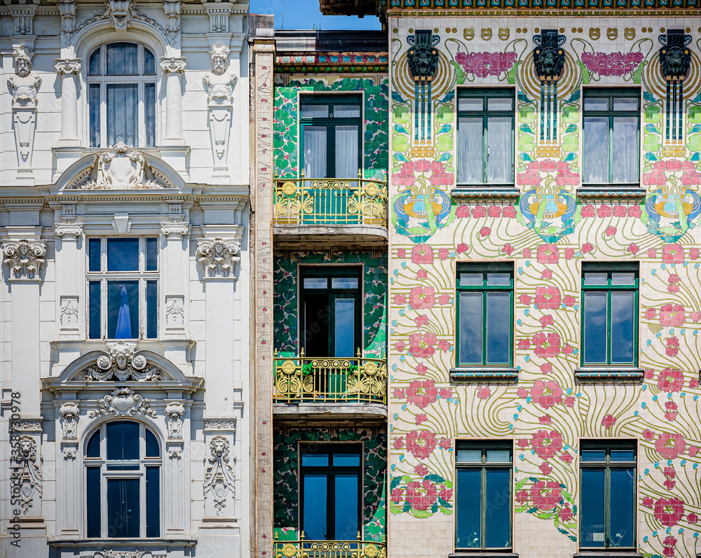 Vienna, Austria: vintage decorated Viennese building facade of the ...