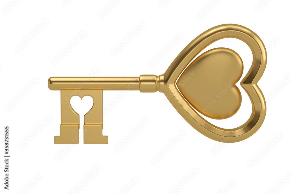 gold heart key isolated on white background. 3D illustration. Stock ...