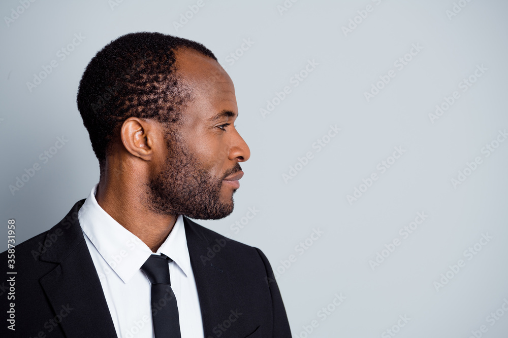 Close-up profile side view portrait of his he nice attractive content ...