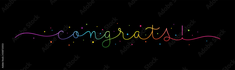CONGRATS! rainbow vector monoline calligraphy banner with colorful ...