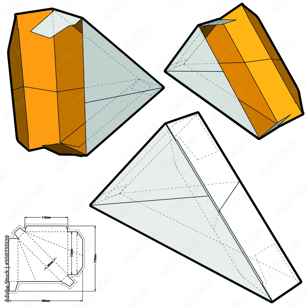 Triangular Self Assembly Packaging and Die-cut Pattern. The .eps file ...