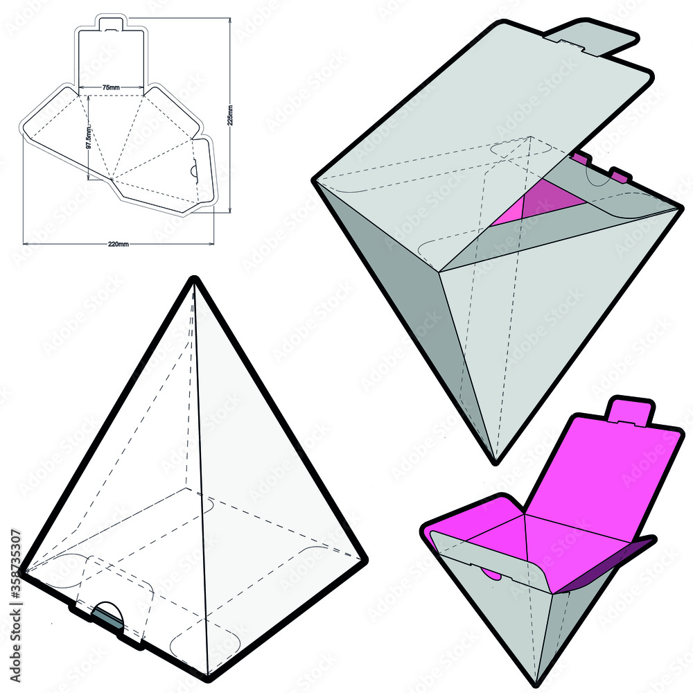 Triangular Self Assembly Packaging and Die-cut Pattern. The .eps file ...
