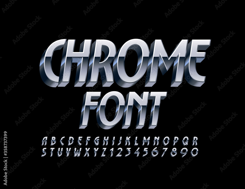 Vector Chrome Font. 3D Metal Font. Silver reflective Alphabet Letters ...