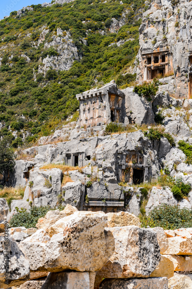 It's Ancient rock cut tombs of the Lycian necropolis, Myra, Turkey ...