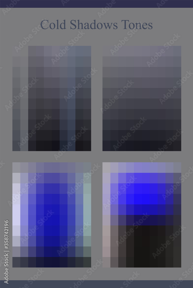 Cold dark blue shades color palette vector illustration set. Technology ...
