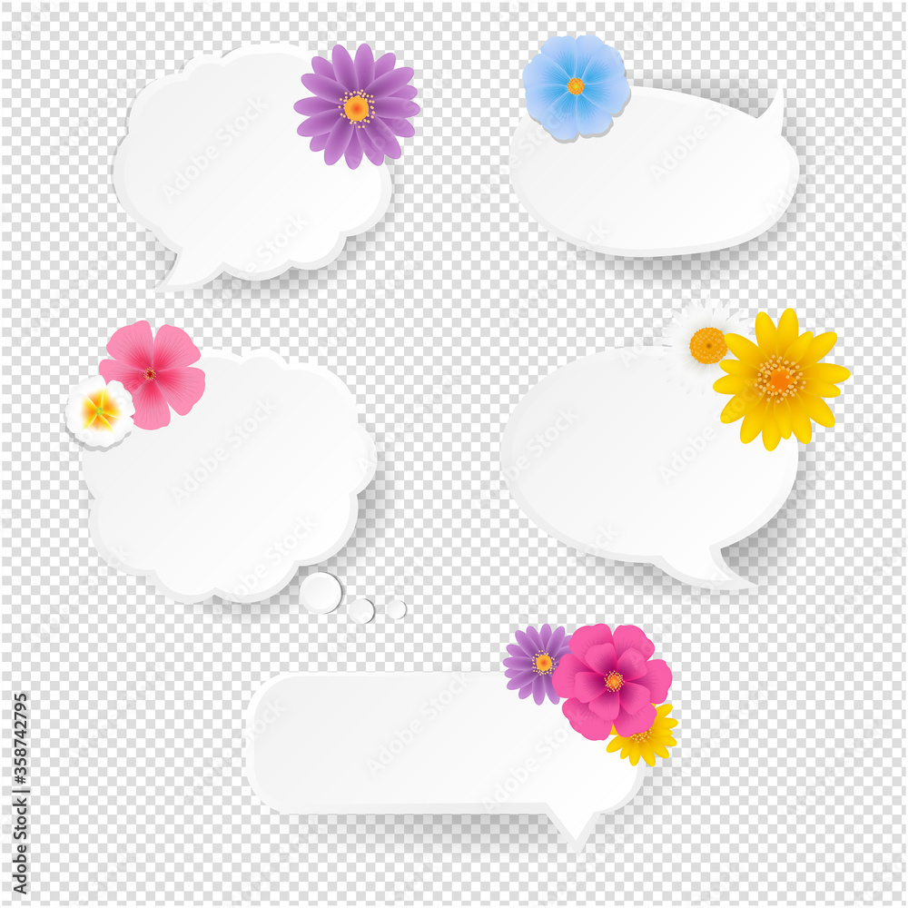 Speech Bubble Set With Flowers Transparent Background With Gradient ...